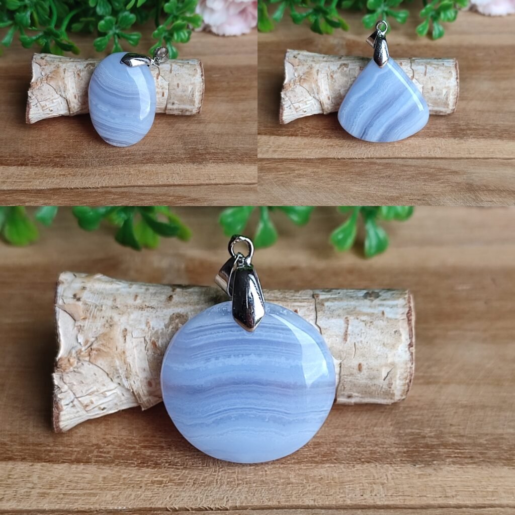 Pendentif en calcédoine - Agate blue lace - Natur'O Pierres